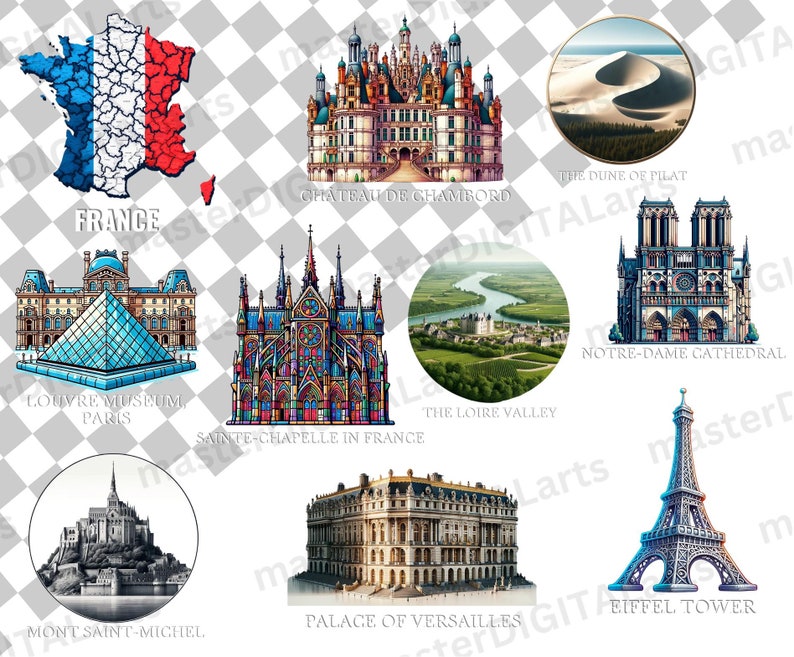 Famous Places of France, France Map, Tourist Spots, Stickers, 10 Png's ...