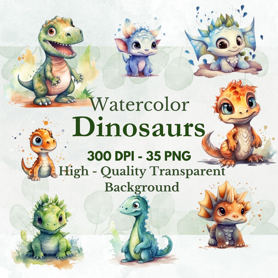 Watercolor Dinosaurs Clipart Collection Nursery Clipart, Dinosaur ...