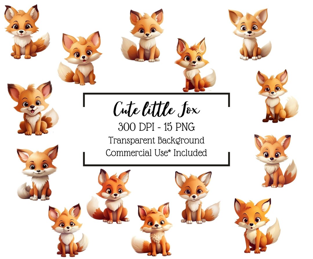 Cute Little Foxes Clipart Set, Watercolor Fox Pngs, Autumn Animals ...