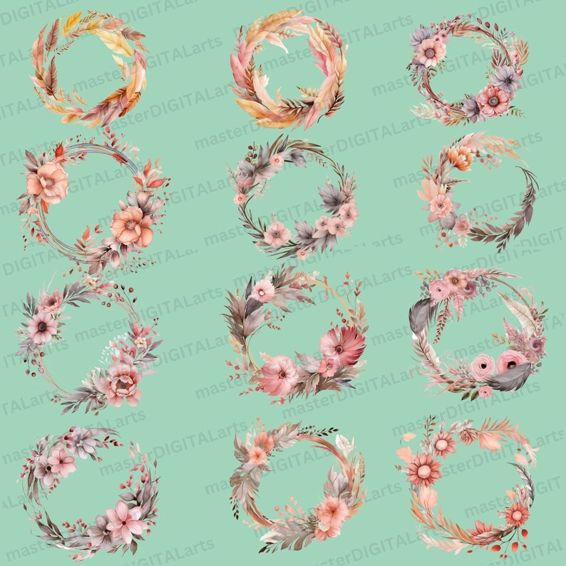 Boho Floral Round Frames Clipart Wildflower Frames Springtime ...