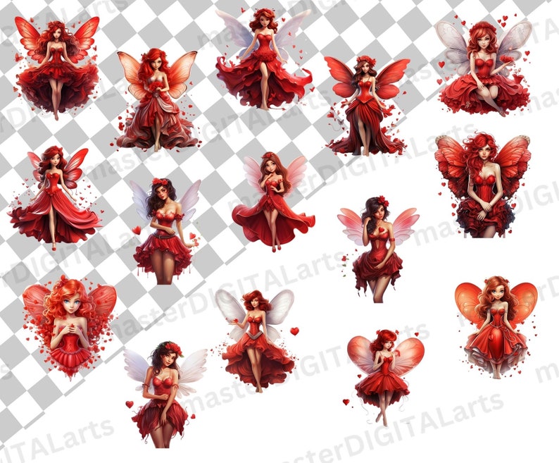 Valentines Fairy Clipart, Fantasy Clipart, Love Fairy, Red Fairy ...