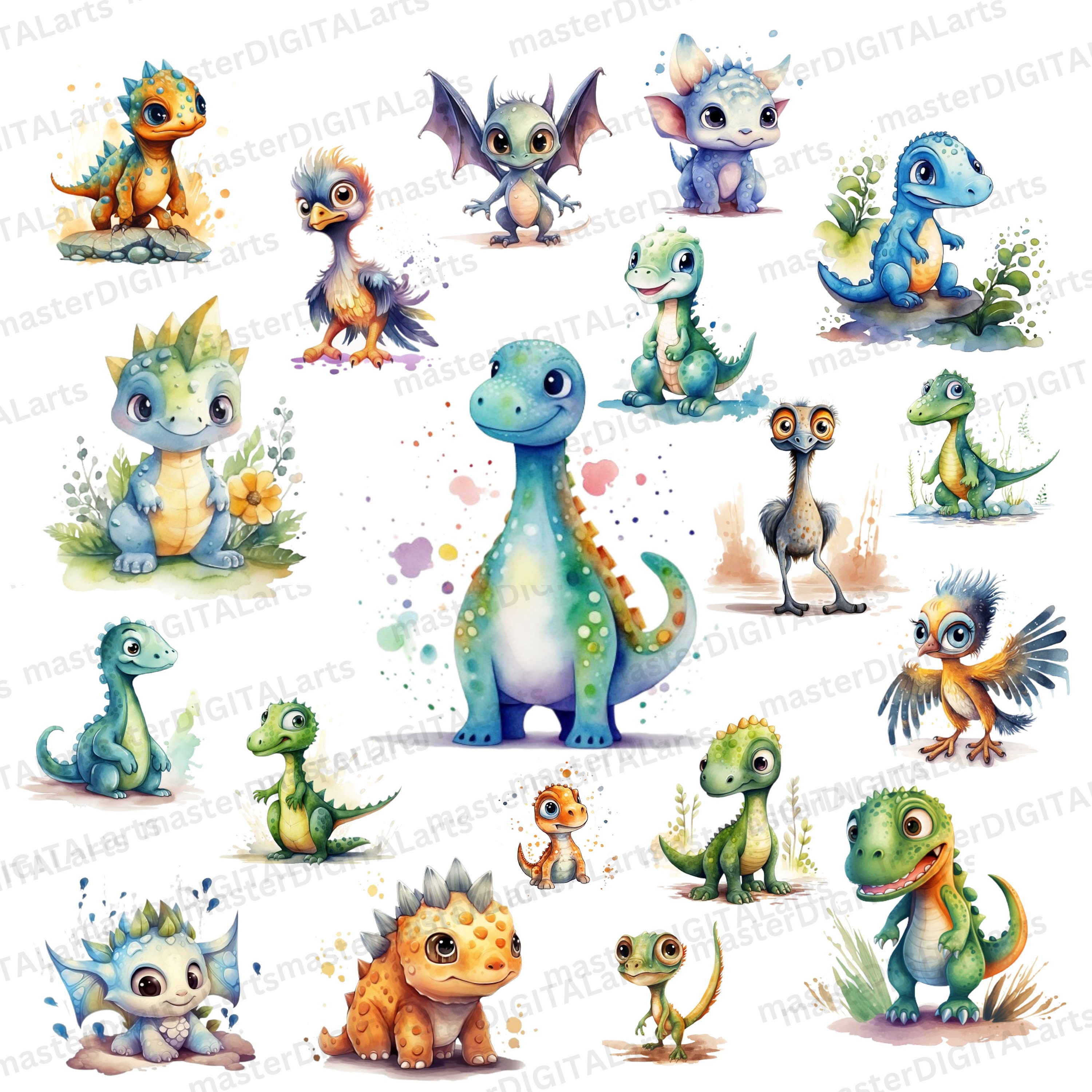 Watercolor Dinosaurs Clipart Collection Nursery Clipart, Dinosaur ...