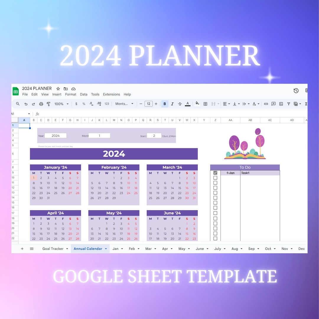 2024 Planner Google Sheet Template, 2024 Calendar Planner Spreadsheet ...