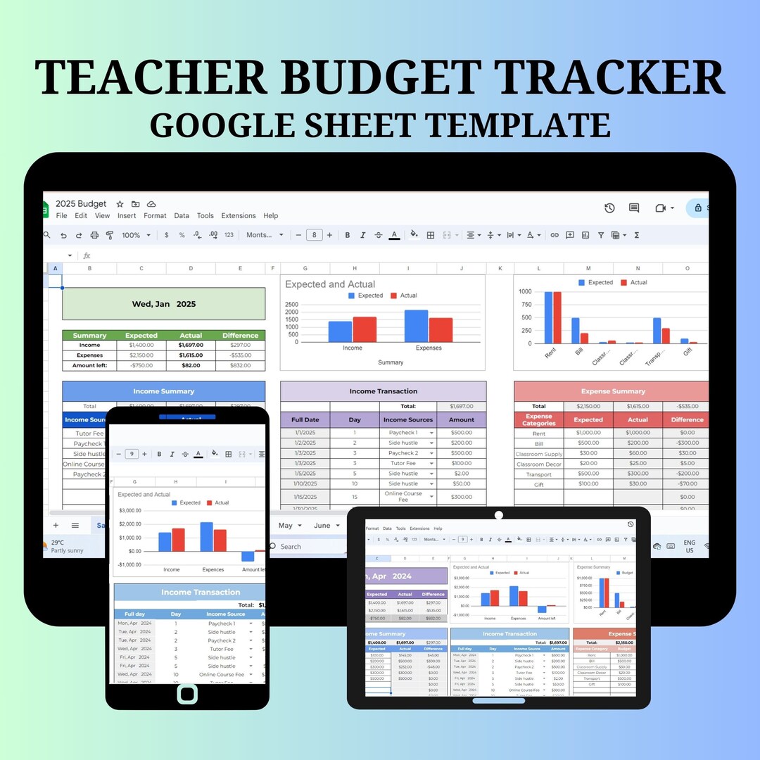 2025 Teacher Budget Tracker Google Sheets Template, Monthly Budget ...