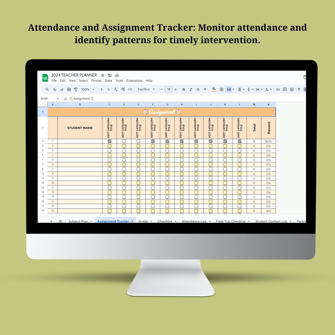 Teacher Planner Google Sheet Template, 2024/2025 Teacher Planner ...