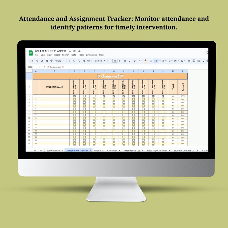 Teacher Planner Google Sheet Template, 2024/2025 Teacher Planner ...