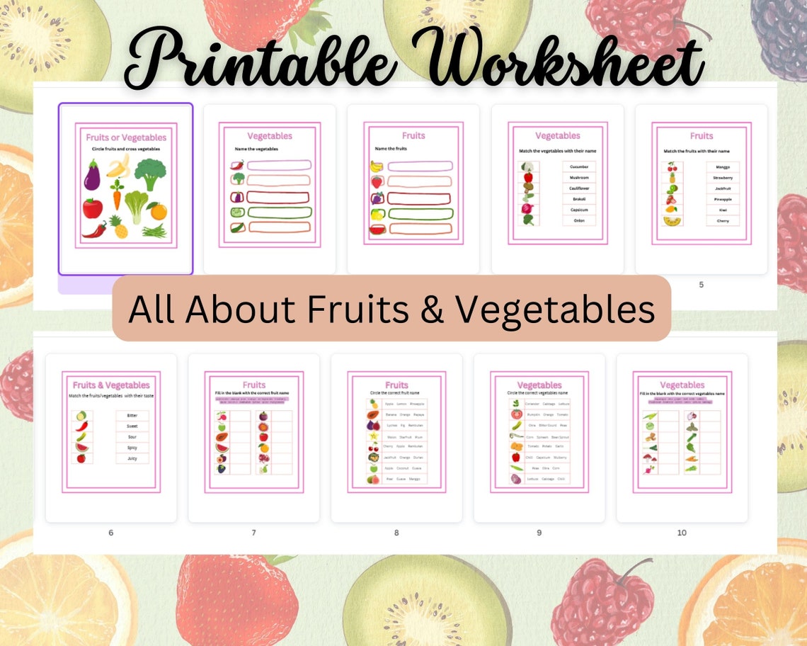 Printable Worksheet for Kids, Learn About Fruit & Vegetables, Fruits ...