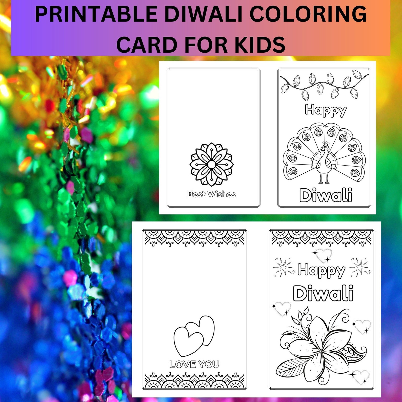 Printable Diwali Coloring Cards for Kids, Diwali Coloring Pages, Happy ...
