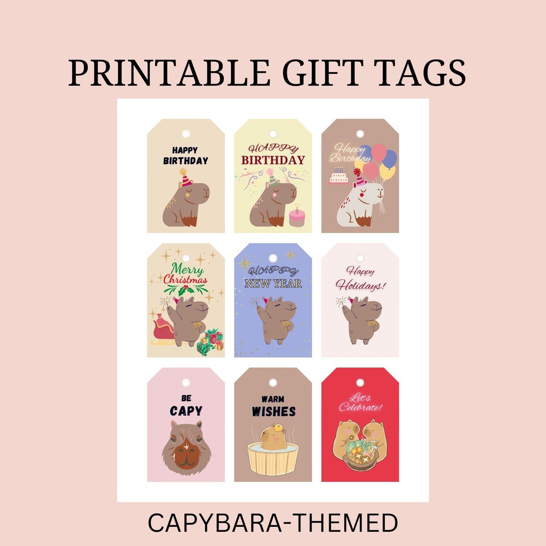 Capybara Gift Tags Printable, Capybara Theme Gift Tags, Capybara ...