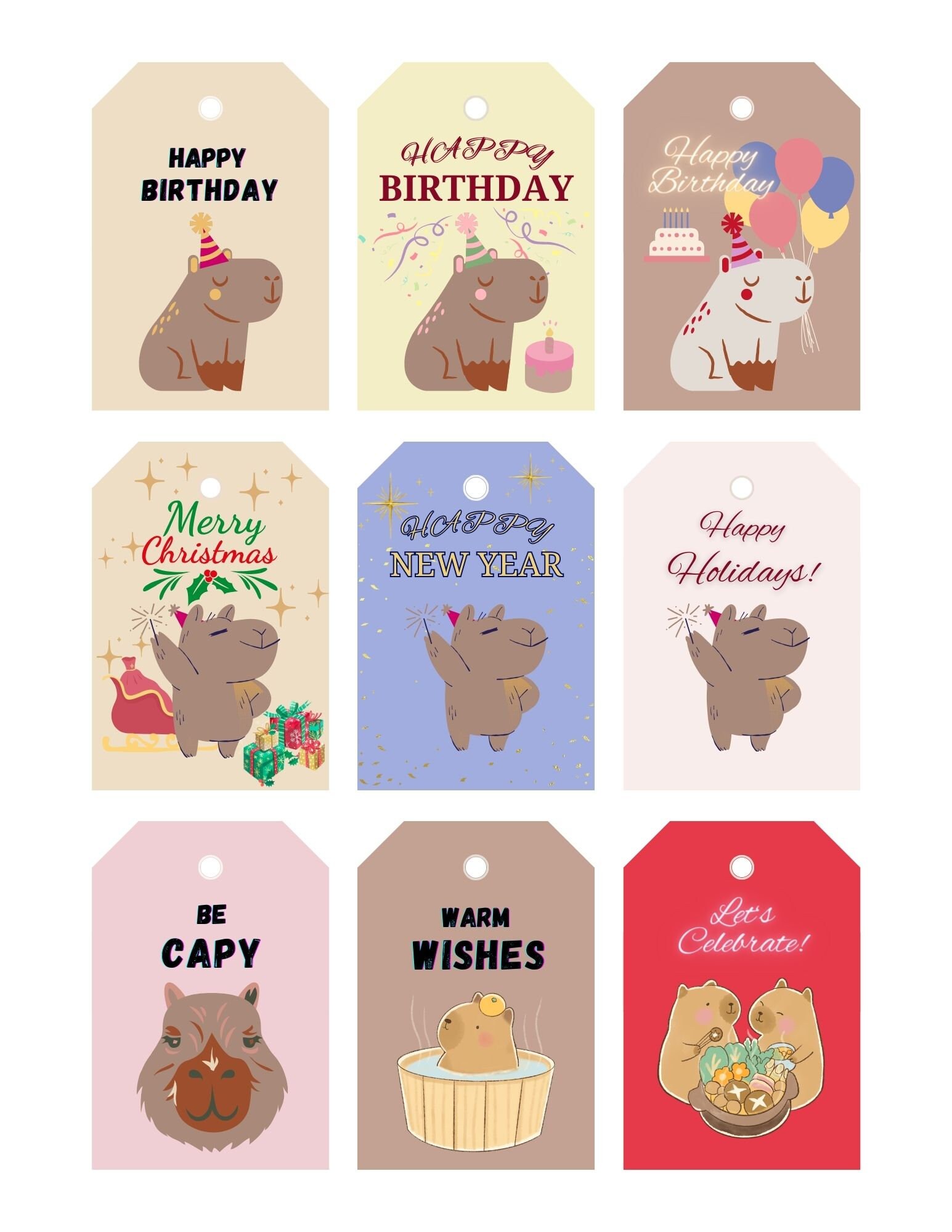 Capybara Gift Tags Printable, Capybara Theme Gift Tags, Capybara ...