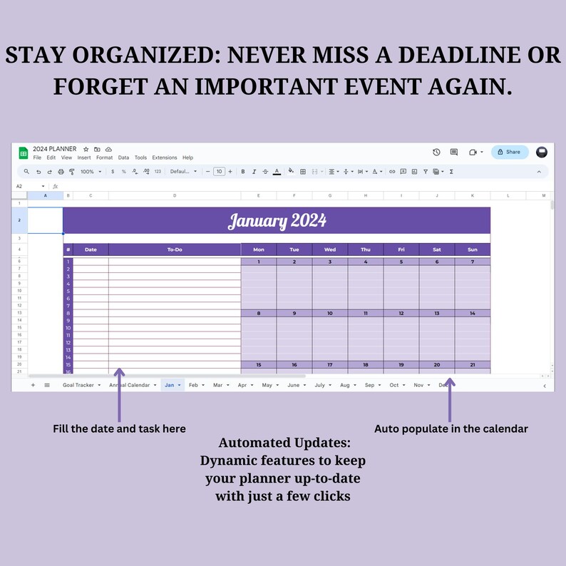 2024 Planner Google Sheet Template, 2024 Calendar Planner Spreadsheet ...