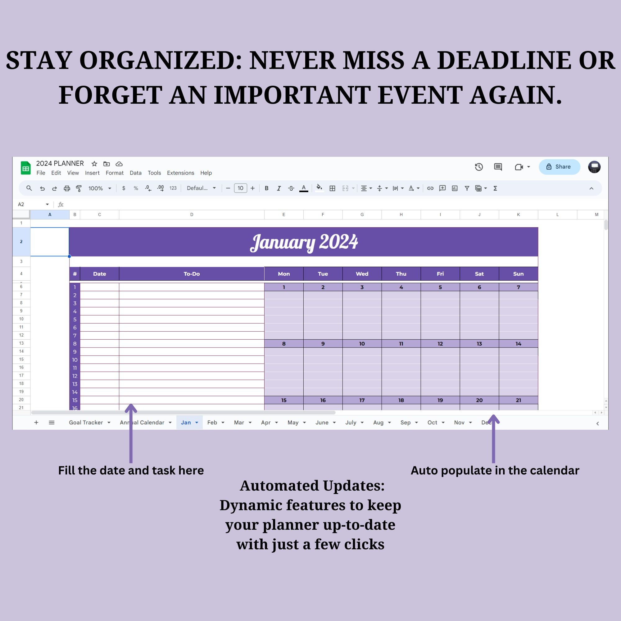 2024 Planner Google Sheet Template, 2024 Calendar Planner Spreadsheet ...