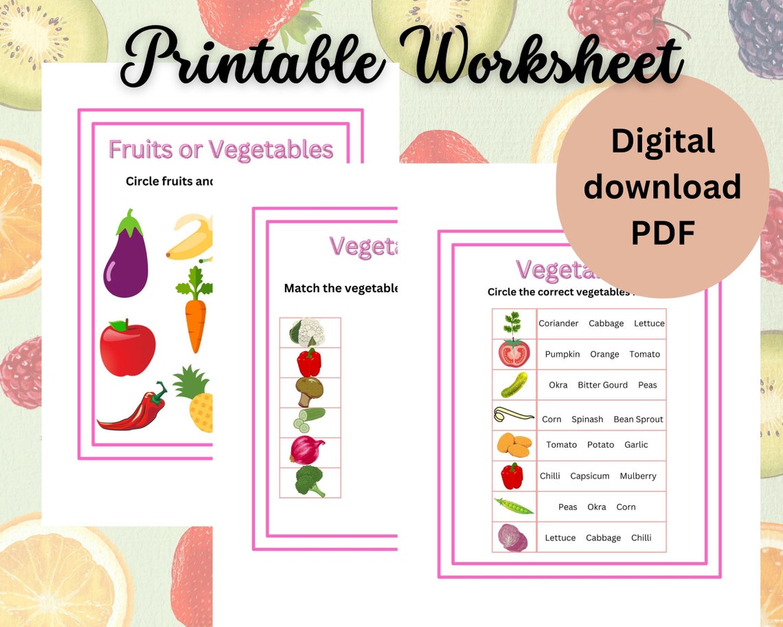 Printable Worksheet for Kids, Learn About Fruit & Vegetables, Fruits ...