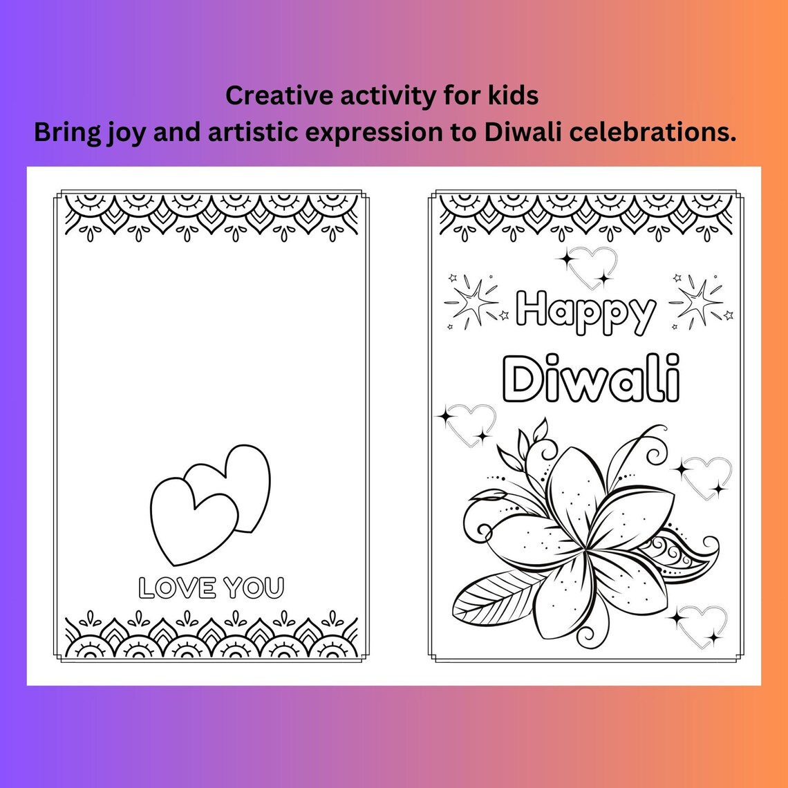 Printable Diwali Coloring Cards for Kids, Diwali Coloring Pages, Happy ...