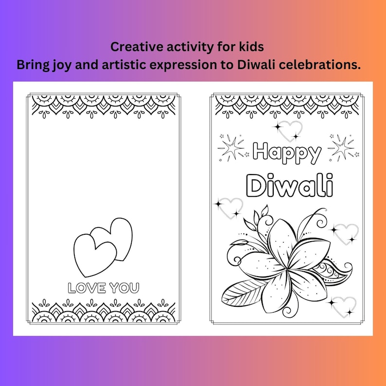 Printable Diwali Coloring Cards for Kids, Diwali Coloring Pages, Happy ...