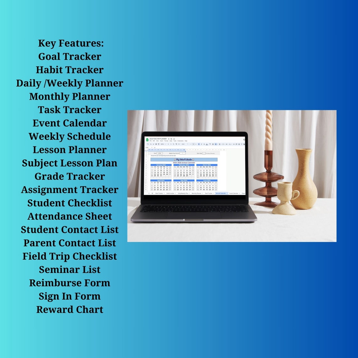 Teacher Planner Google Sheet Template, 2024/2025 Teacher Planner ...