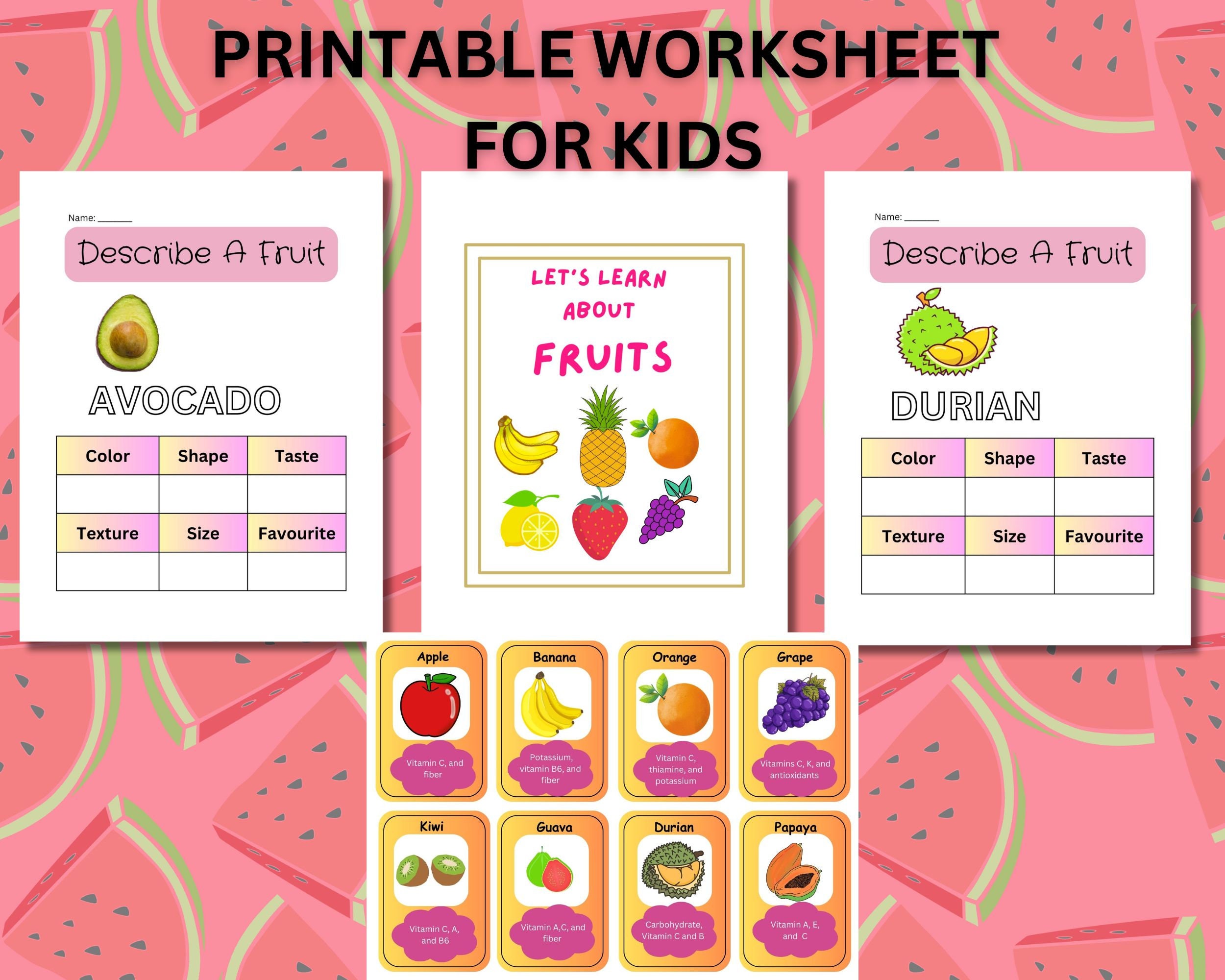 Printable Worksheet for Kids, Learn About Fruit & Vegetables, Fruits ...