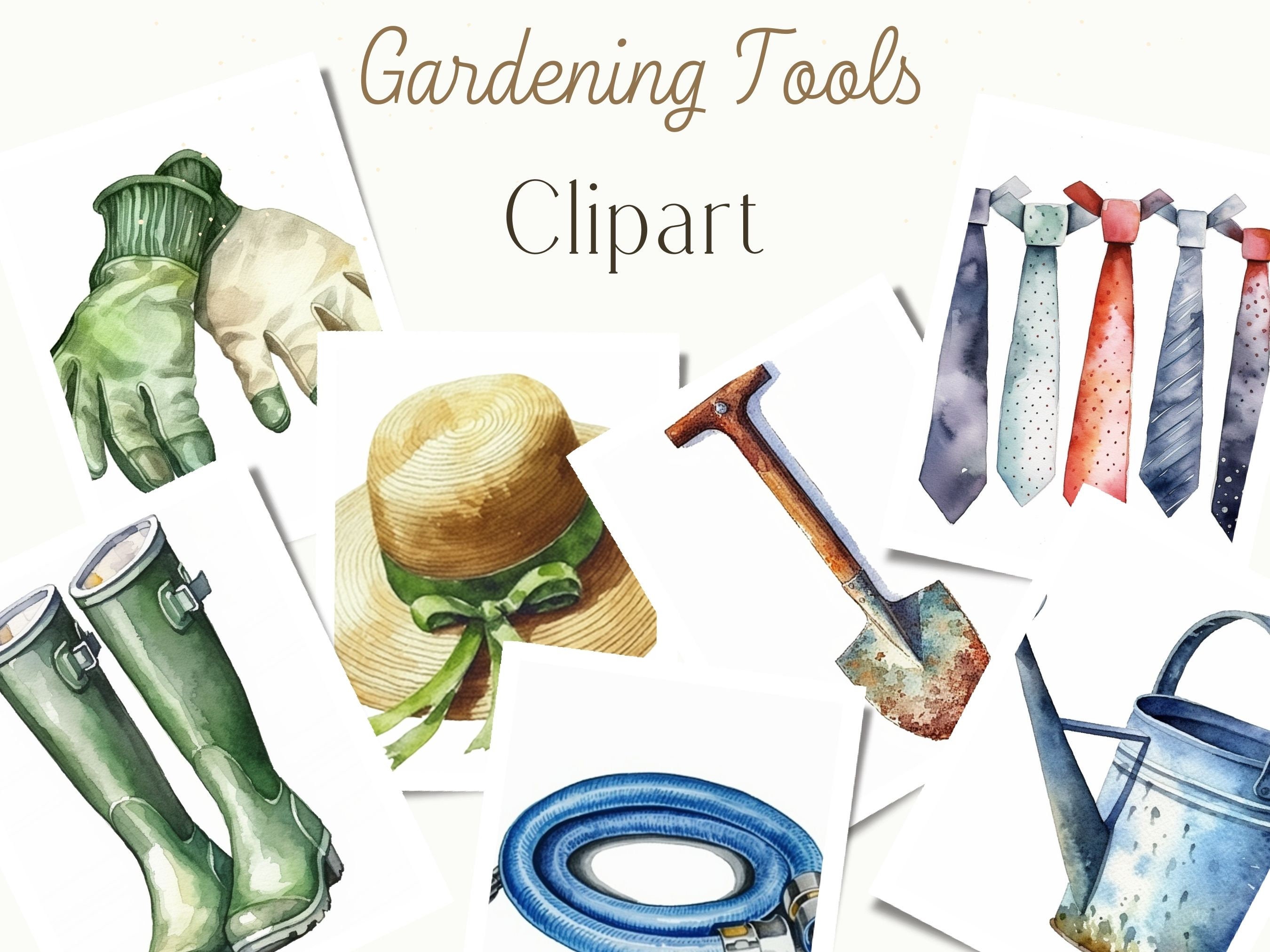 Watercolor Garden Tools Clipart Spring Png Gardening - Etsy