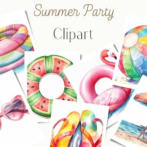 Summer Party Clipart, Pool Party Clipart, Beach Party Clipart, Summer ...