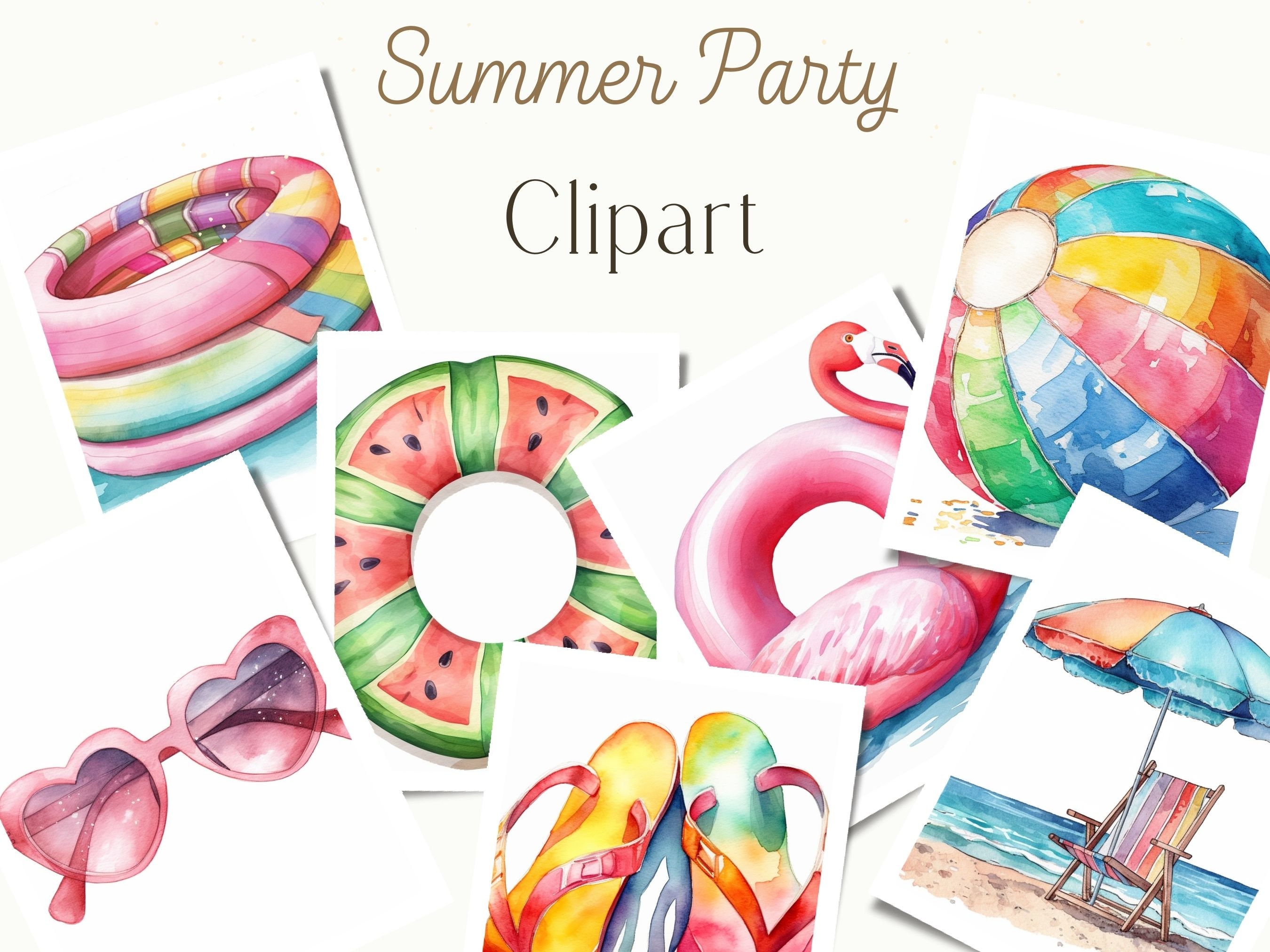 Summer Party Clipart, Pool Party Clipart, Beach Party Clipart, Summer ...
