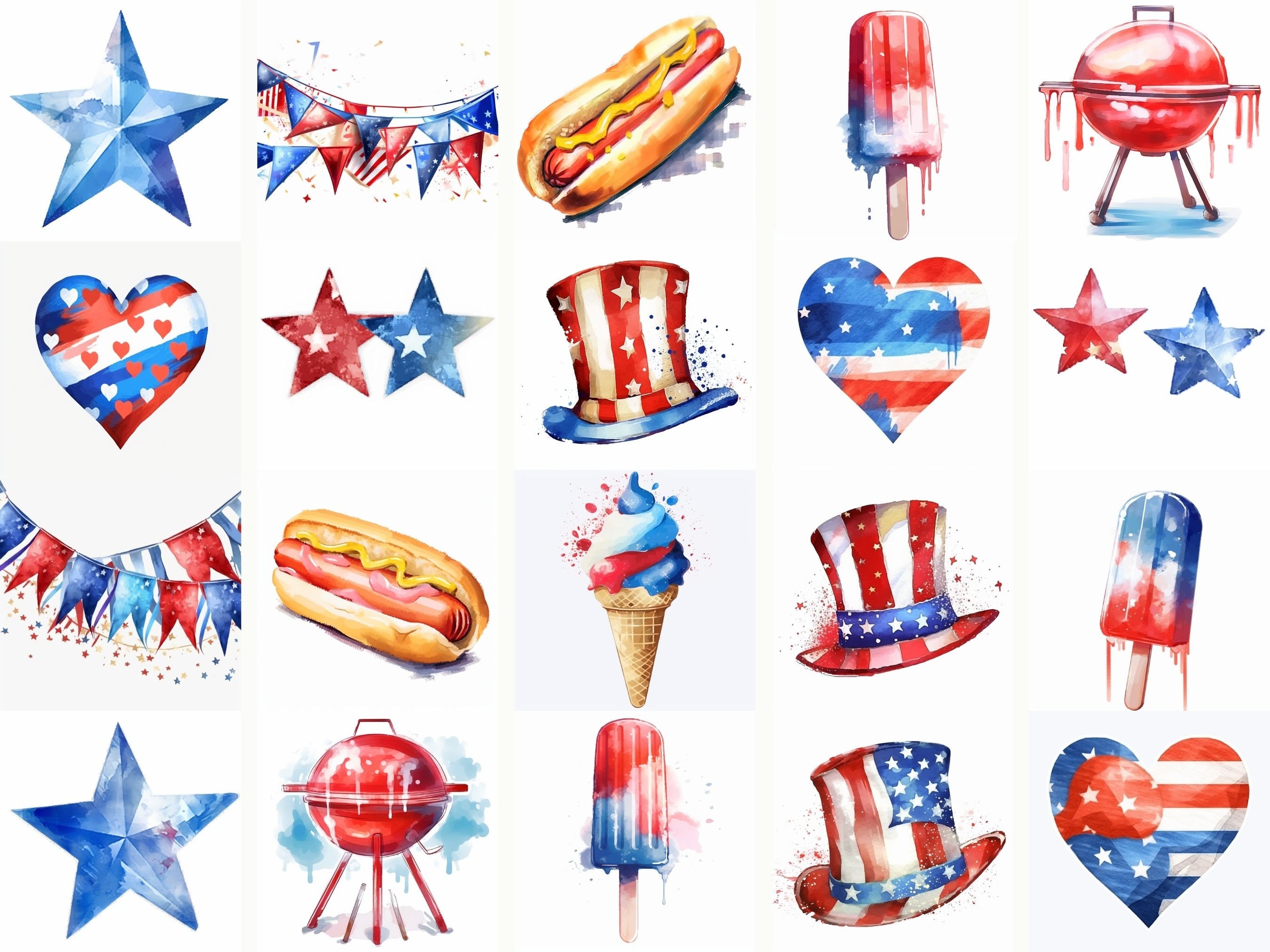 Watercolor 4th of July Clipart, Cute July Fourth Clipart, USA Patriotic ...