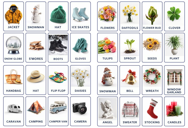 Flashcard Bundle of Seasons and Holidays Bundle Includes Winter, Summer ...