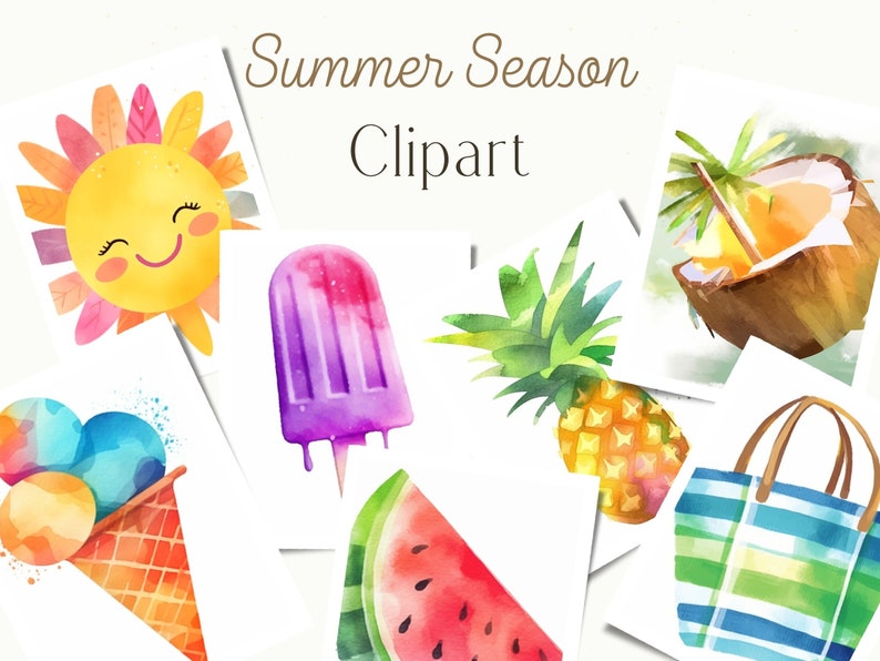 Summer Clipart, Seasonal Clipart, Instant Download, Watercolor Summer ...