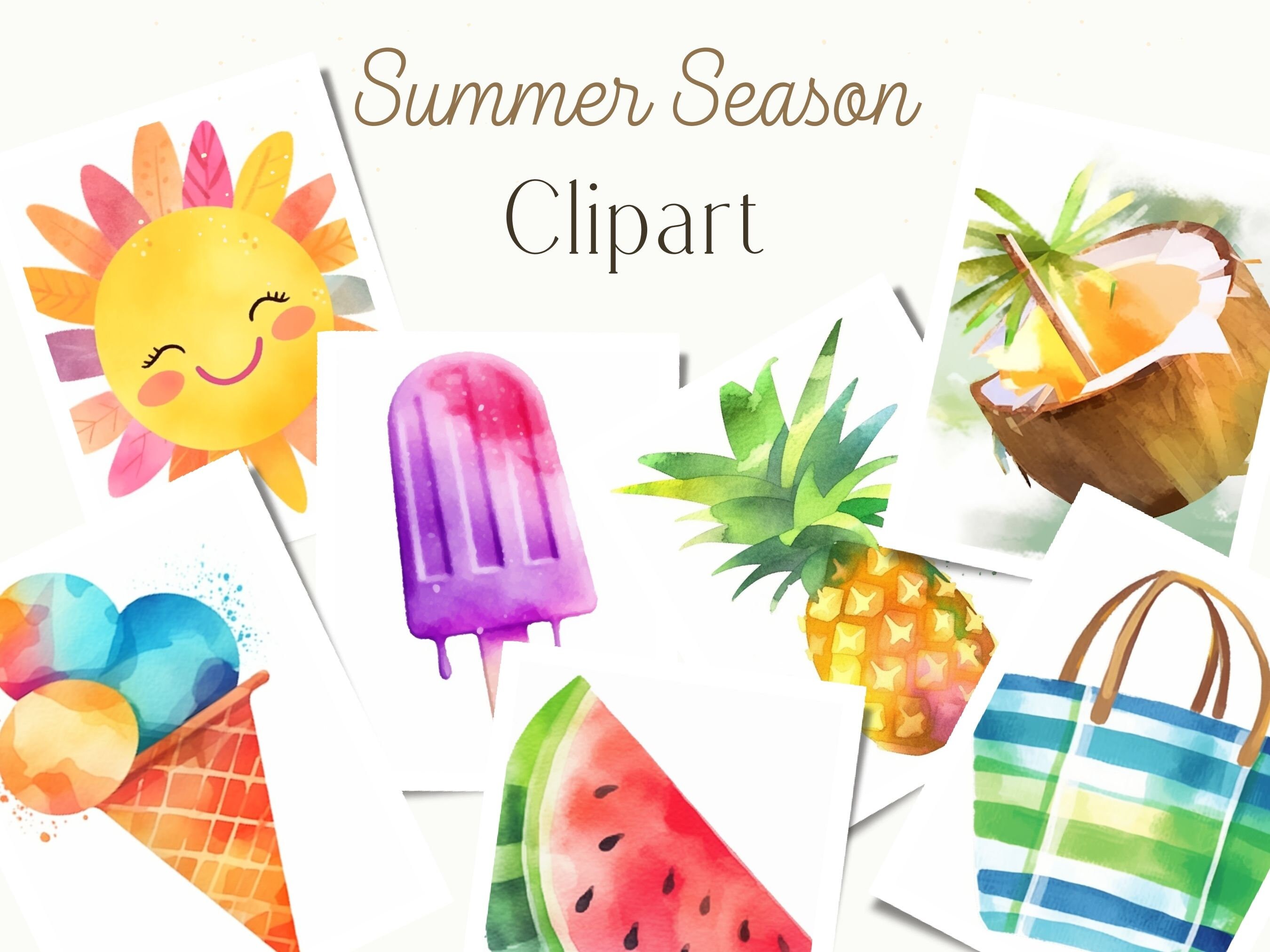 Summer Clipart, Seasonal Clipart, Instant Download, Watercolor Summer ...