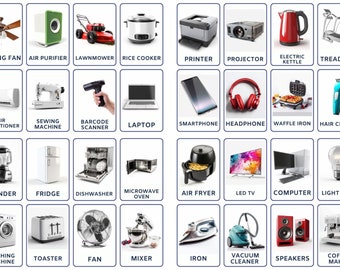 32 Electrical Appliances Flashcards, Kids Printable, Nomenclature Cards ...