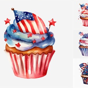 Patriotic Cupcake Clipart PNG Watercolor Red White Blue - Etsy