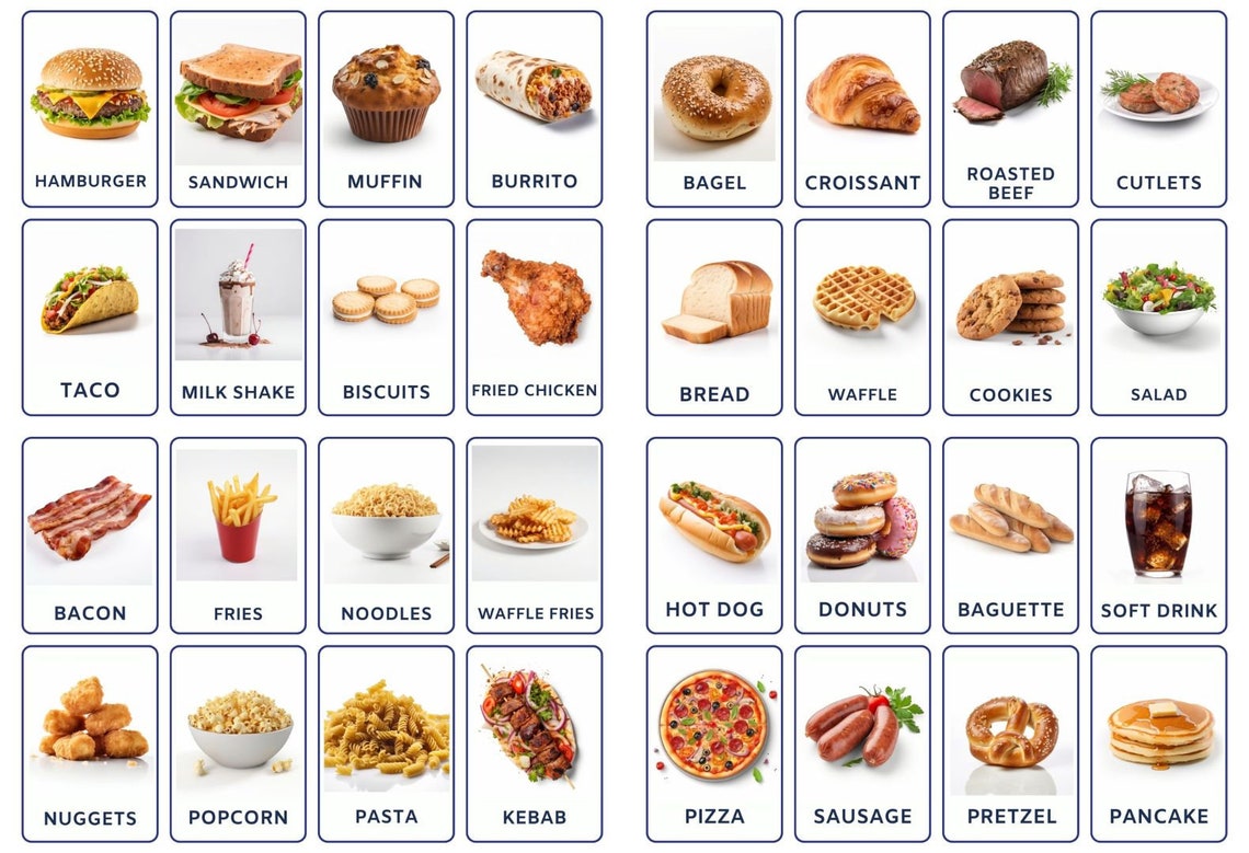 32 Fast Food Flashcards, Kids Printable, Nomenclature Cards, Toddler ...