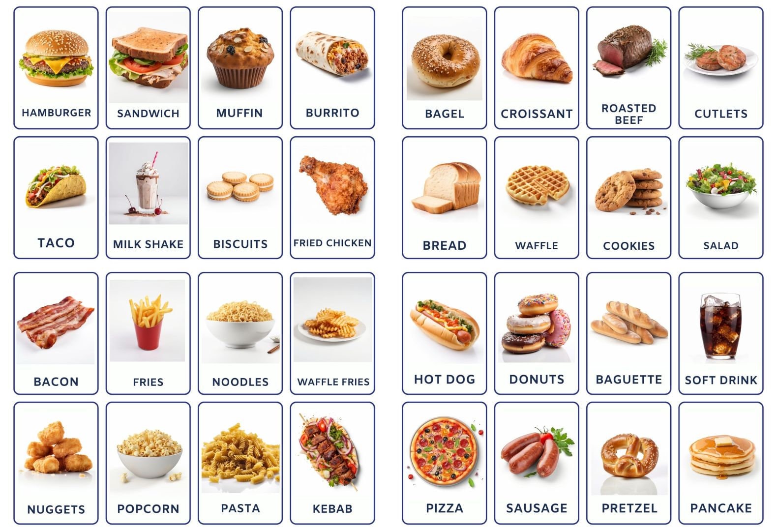 32 Fast Food Flashcards, Kids Printable, Nomenclature Cards, Toddler ...