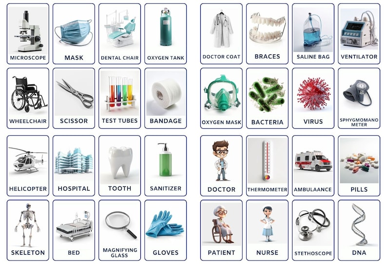 32 Medical Flashcards, Kids Printable, Nomenclature Cards, Toddler ...