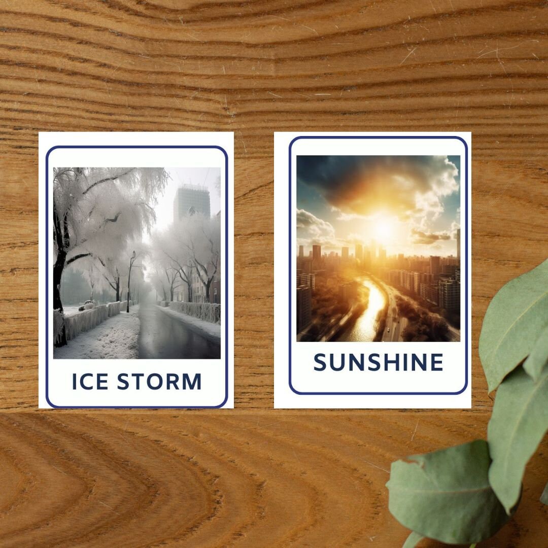 Weather Flash Cards, 32 Montessori Cards for Preschool, Nomenclature ...