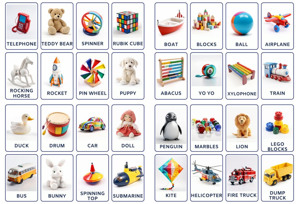 32 Toys Flashcards, Kids Printable, Nomenclature Cards, Toddler ...