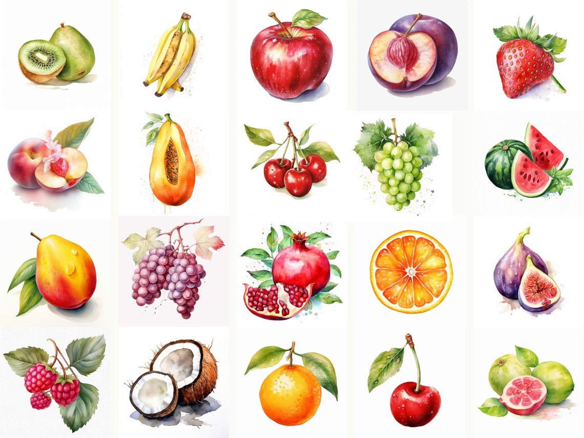 Watercolor Fruits Clipart, Watercolor Fruits PNG, Commercial Use ...