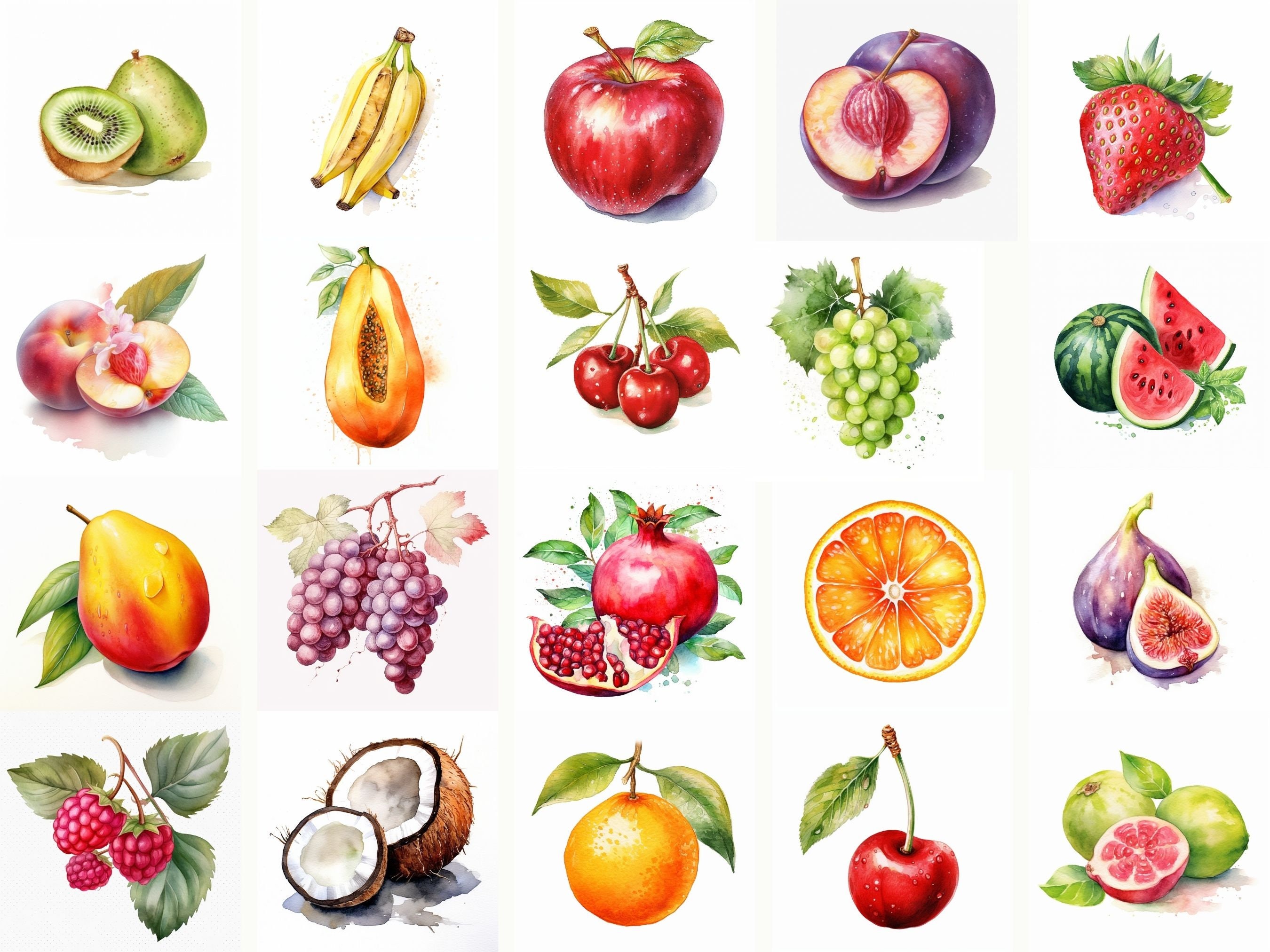 Watercolor Fruits Clipart, Watercolor Fruits PNG, Commercial Use ...