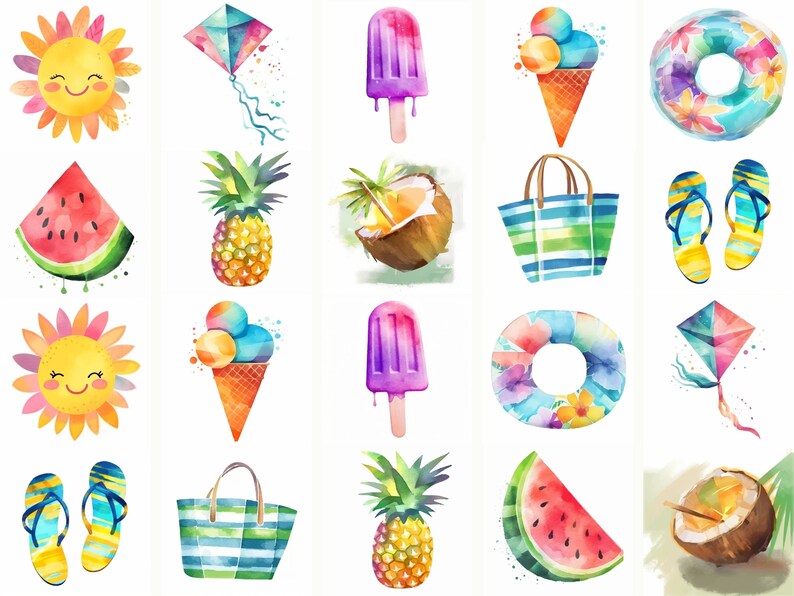 Summer Clipart, Seasonal Clipart, Instant Download, Watercolor Summer ...