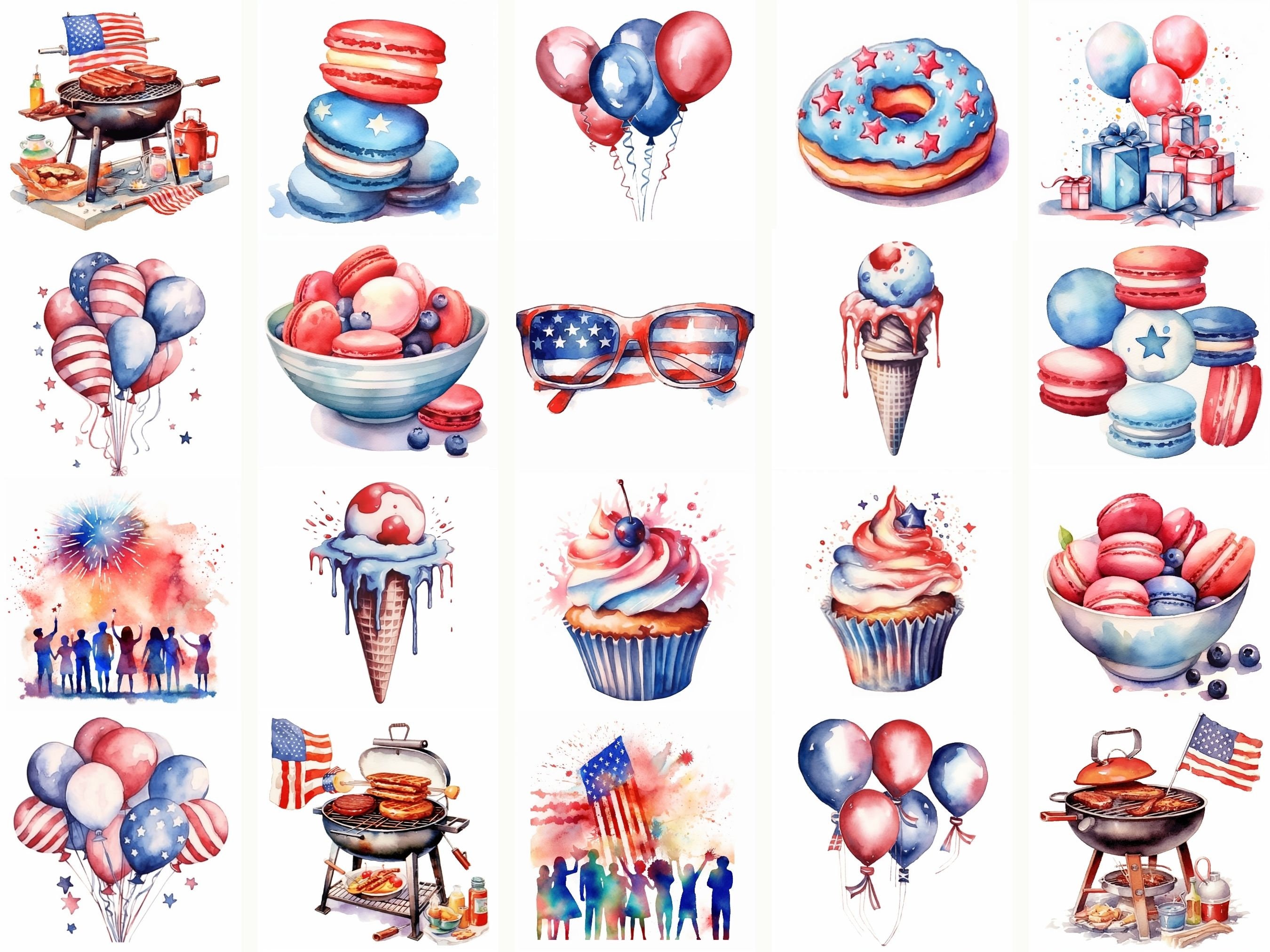30 PNG Watercolor 4th of July Clipart Bundle, Patriotic Png ...