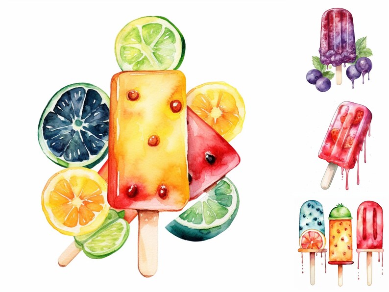 Watercolor Popsicles Clipart, Dessert Download, Instant Download ...