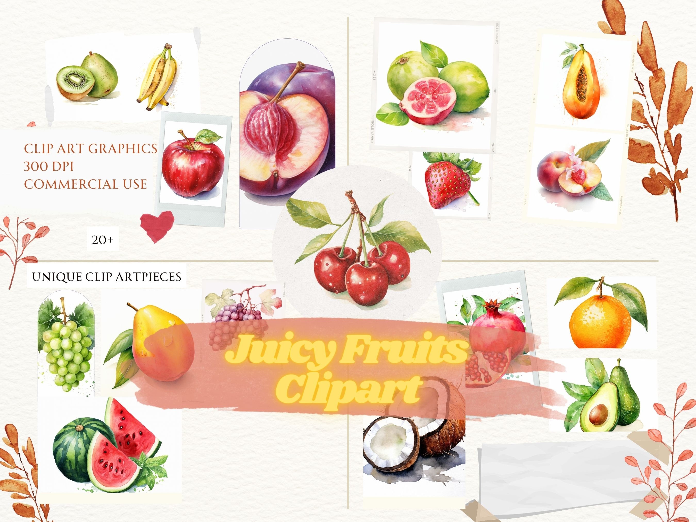 Watercolor Fruits Clipart, Watercolor Fruits PNG, Commercial Use ...