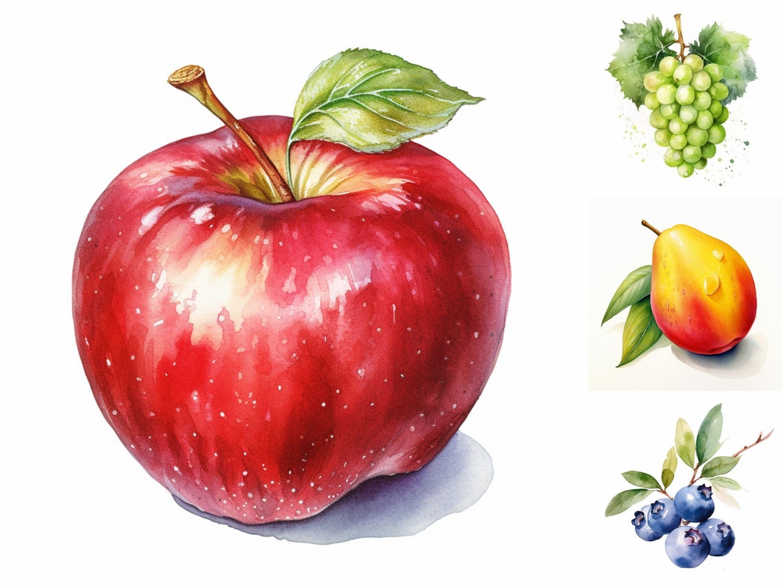 Watercolor Fruits Clipart, Watercolor Fruits PNG, Commercial Use ...