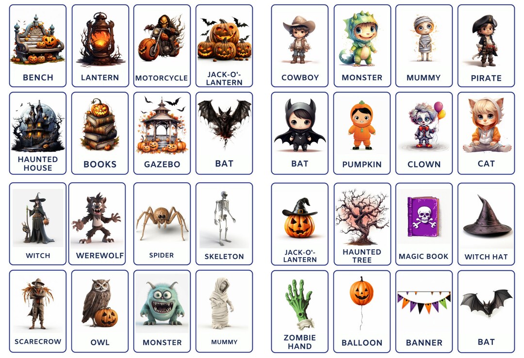 Flashcard Bundle of Halloween Fantasy Bundle Includes Scary Halloween ...