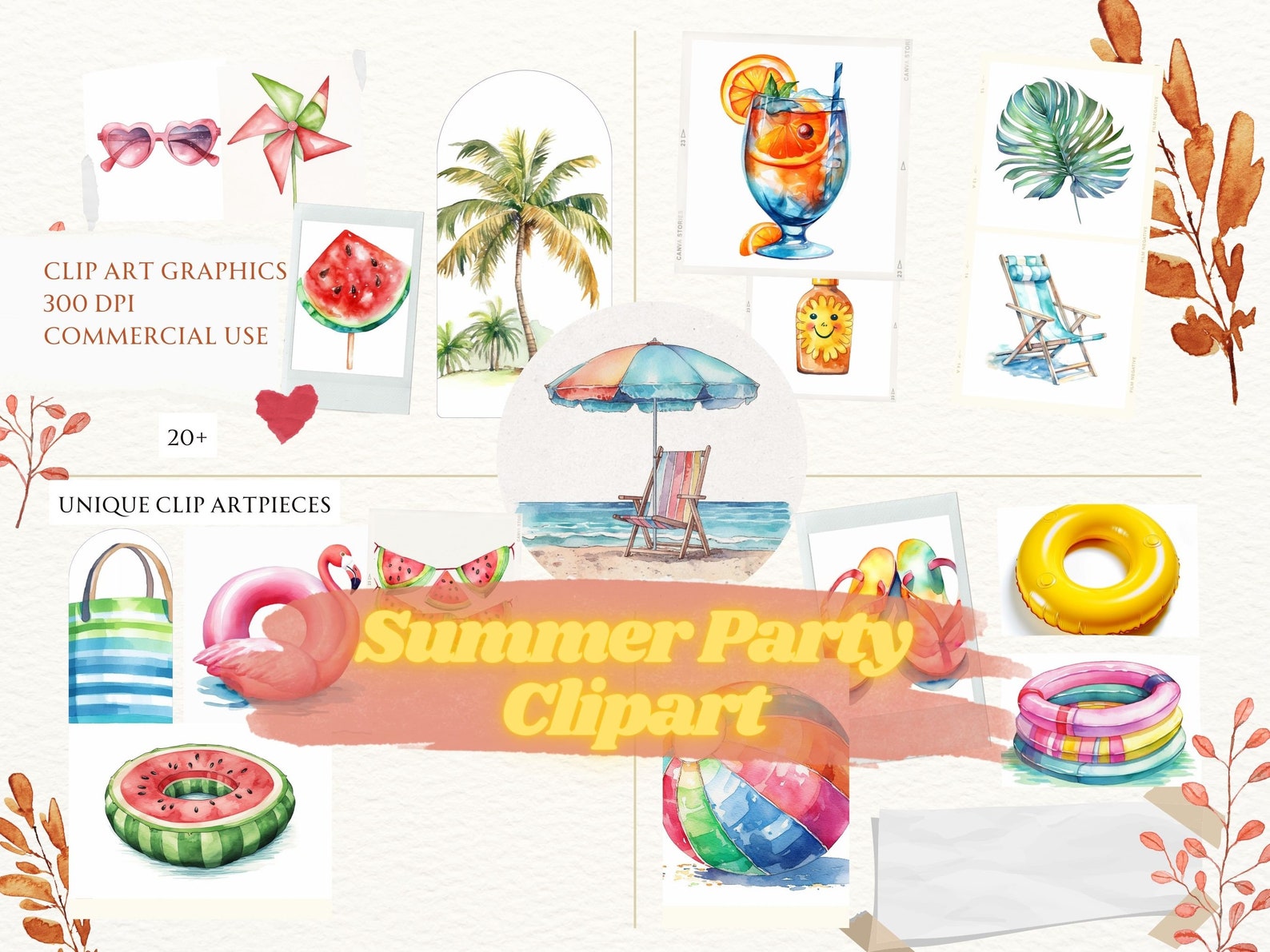 Summer Party Clipart, Pool Party Clipart, Beach Party Clipart, Summer ...