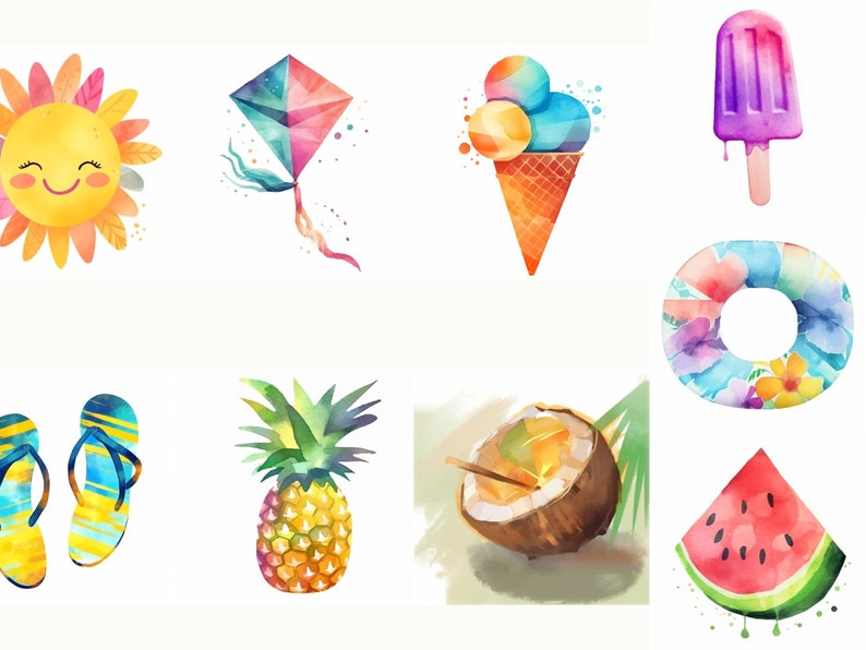Summer Clipart, Seasonal Clipart, Instant Download, Watercolor Summer ...