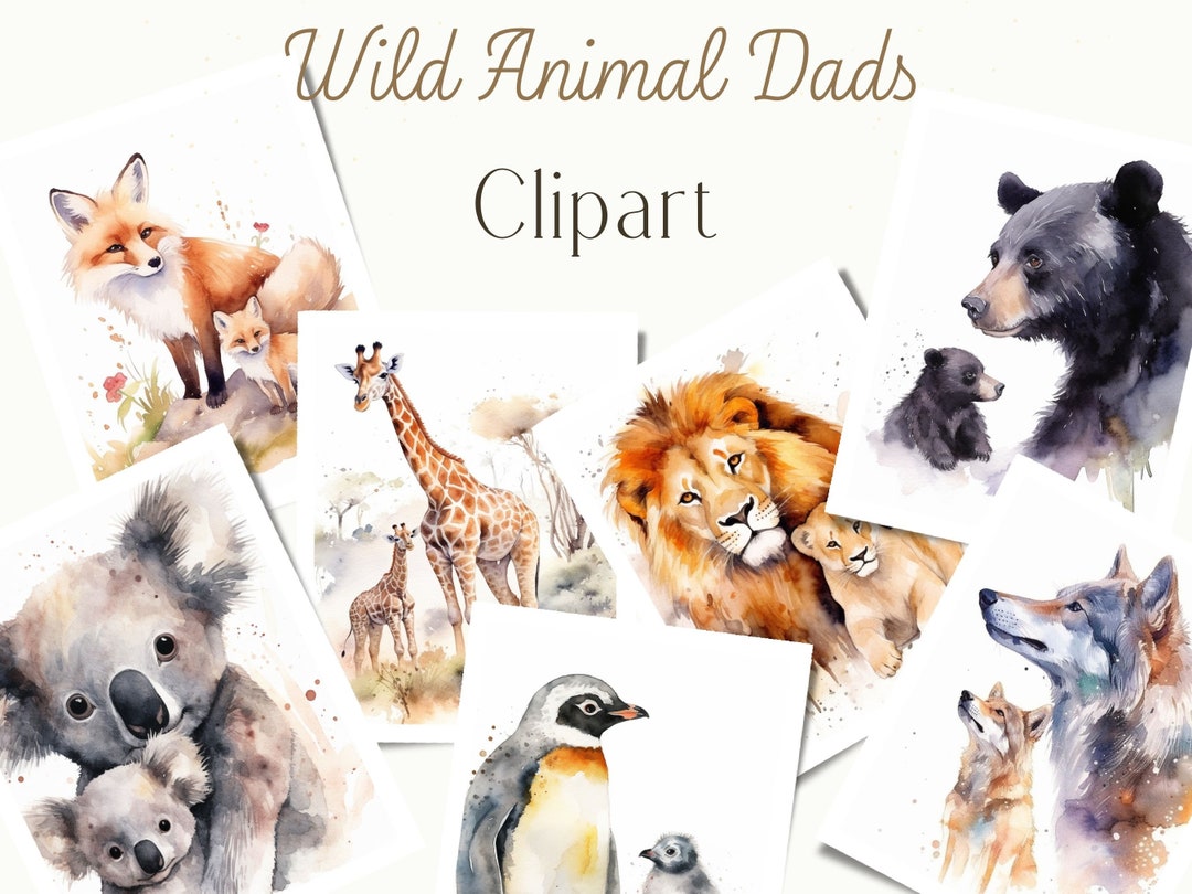 Father's Day Clipart, Wild Animal Dads, 30 Watercolor Digital Downloads ...