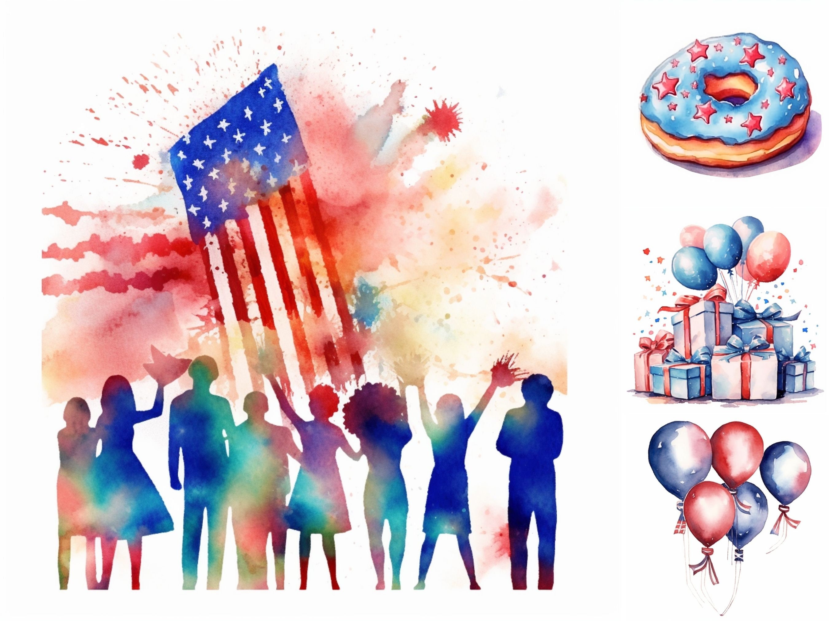 30 PNG Watercolor 4th of July Clipart Bundle, Patriotic Png ...