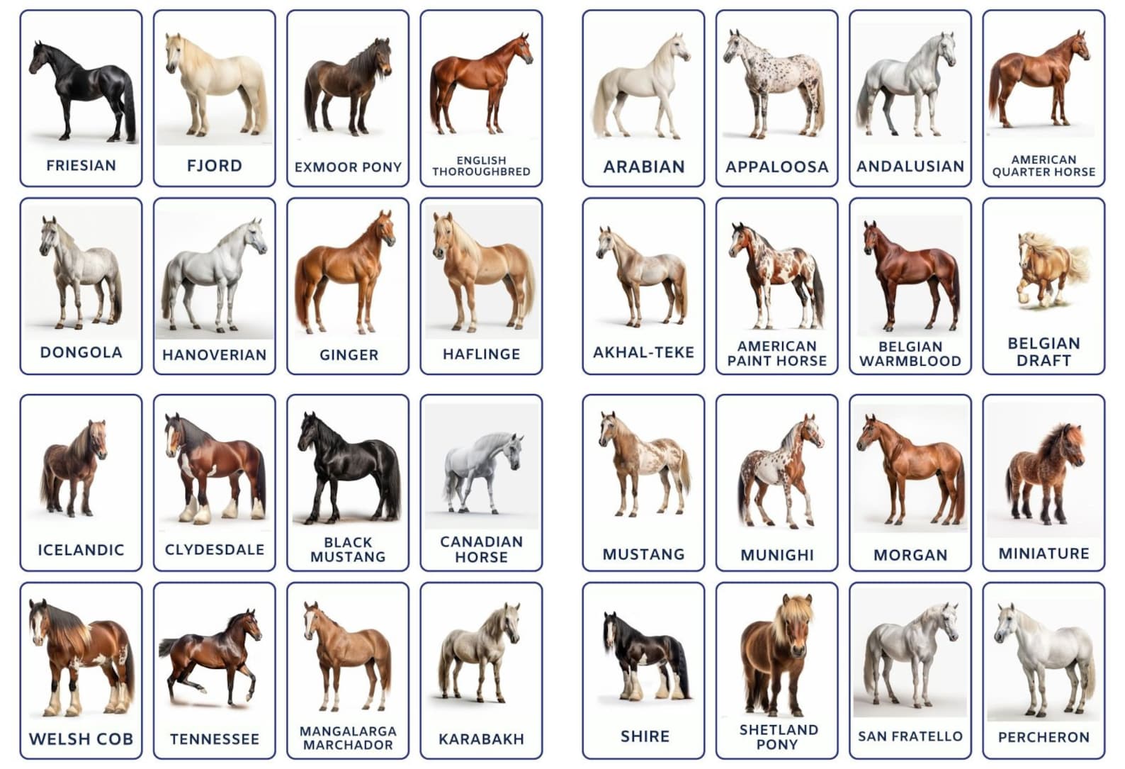 Discover 32 Horse Breeds Flashcards, Montessori-inspired, Printable ...