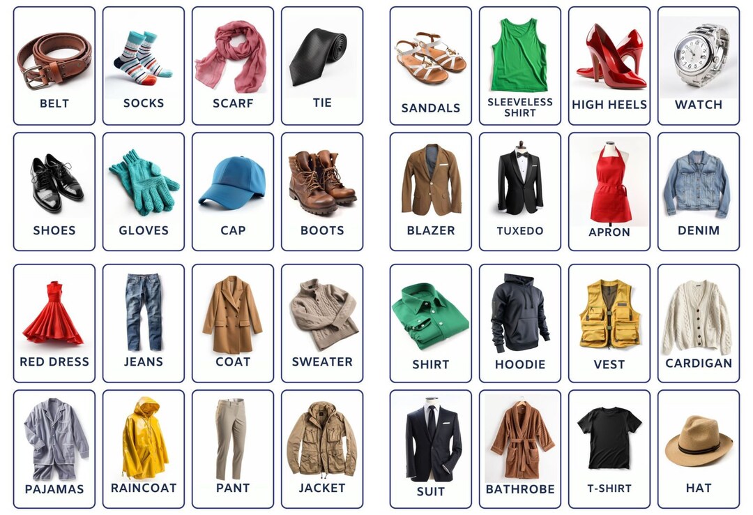 32 Clothing Flashcards, Image Cards for Kids, Clothes Cards ...