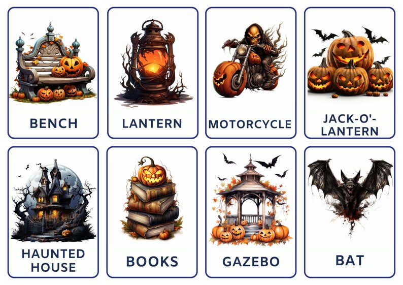 Flashcard Bundle of Halloween Fantasy Bundle Includes Scary Halloween ...